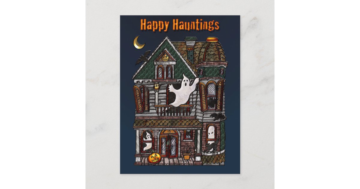 Happy Hauntings Haunted House Post Card | Zazzle