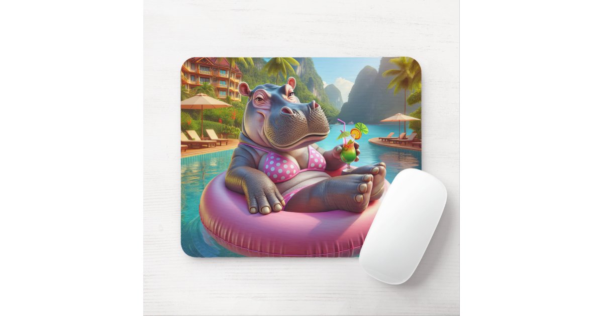 Happy Hippo With Drink Mouse Pad | Zazzle