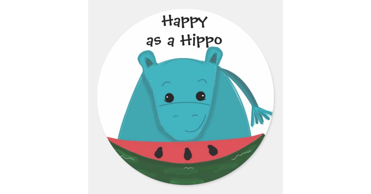 Happy Hippo with Watermelon Slice Classic Round Sticker | Zazzle