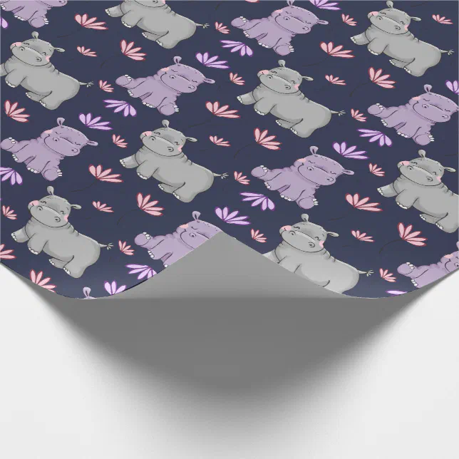 Happy Hippos and Flowers Wrapping Paper | Zazzle