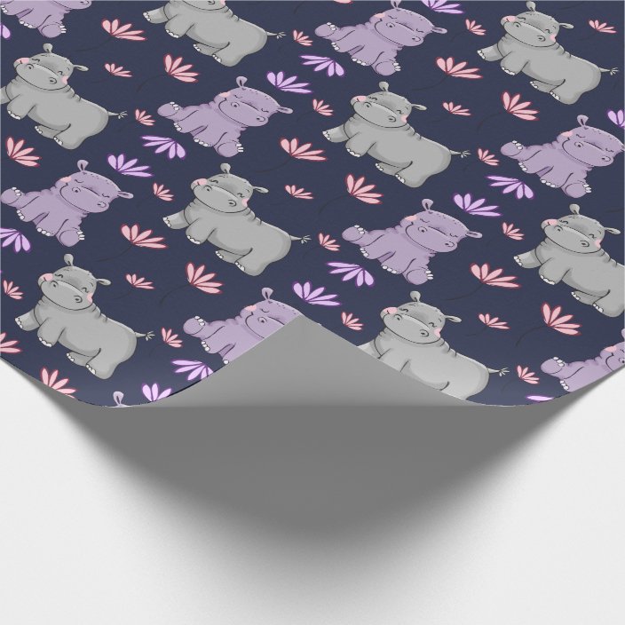 Happy Hippos and Flowers Wrapping Paper | Zazzle.com