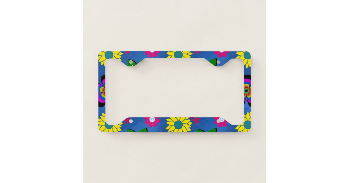 Happy Hippy - Blue License Plate Frame | Zazzle