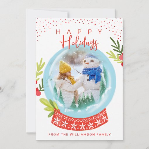 Happy Holiday Festive Winter Snow Globe Photo Card | Zazzle