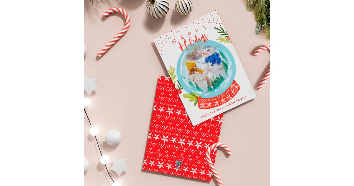 Happy Holiday Festive Winter Snow Globe Photo Card | Zazzle