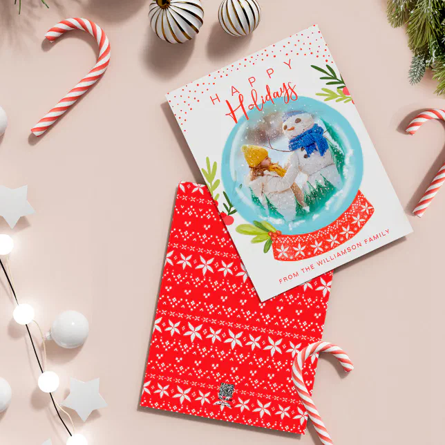 Happy Holiday Festive Winter Snow Globe Photo Card | Zazzle