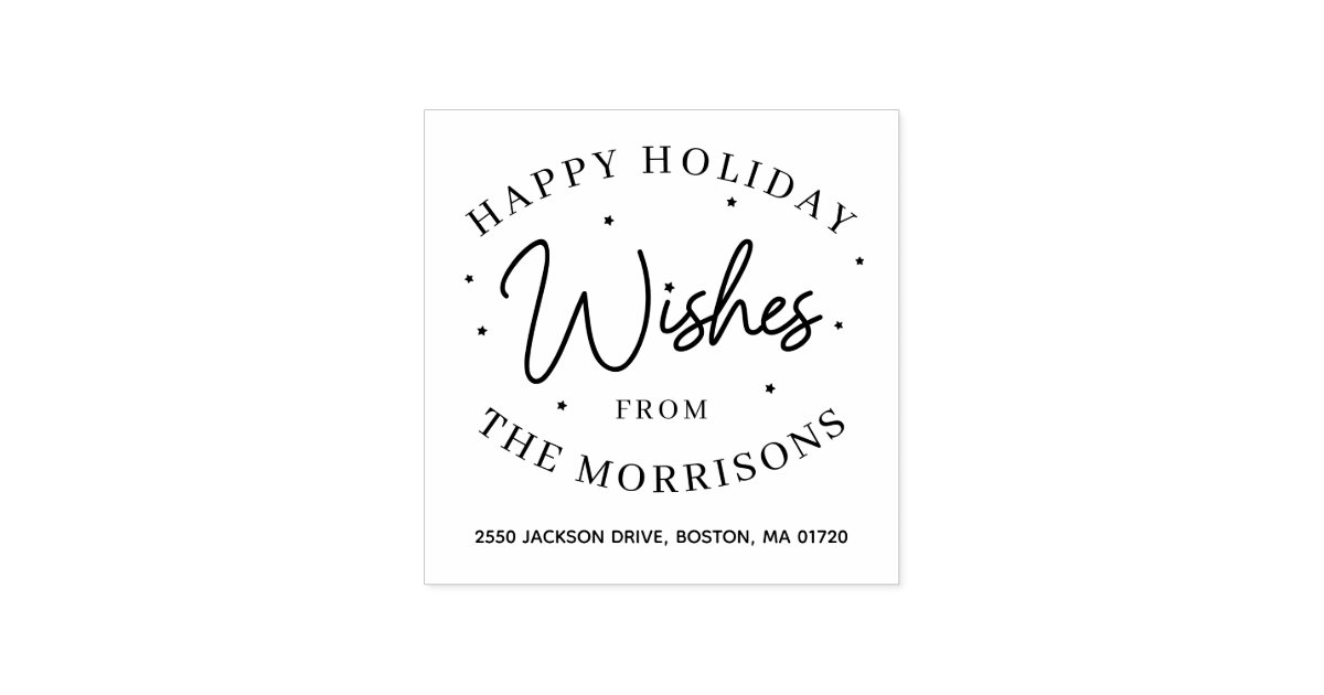 Happy Holiday Wishes Return Address Christmas Star Rubber Stamp | Zazzle