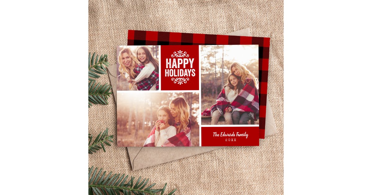 Happy Holidays 3 Photo Collage Holiday Card | Zazzle