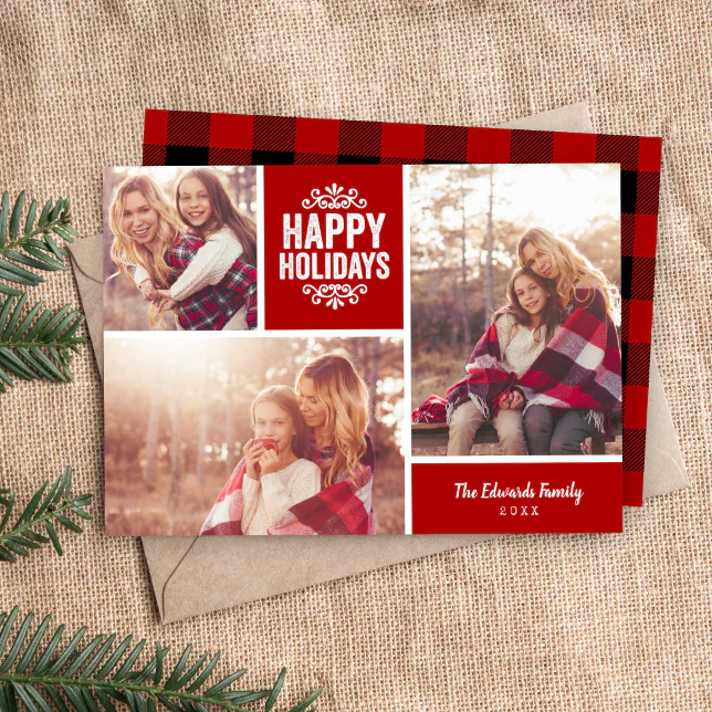 Happy Holidays 3 Photo Collage Holiday Card | Zazzle