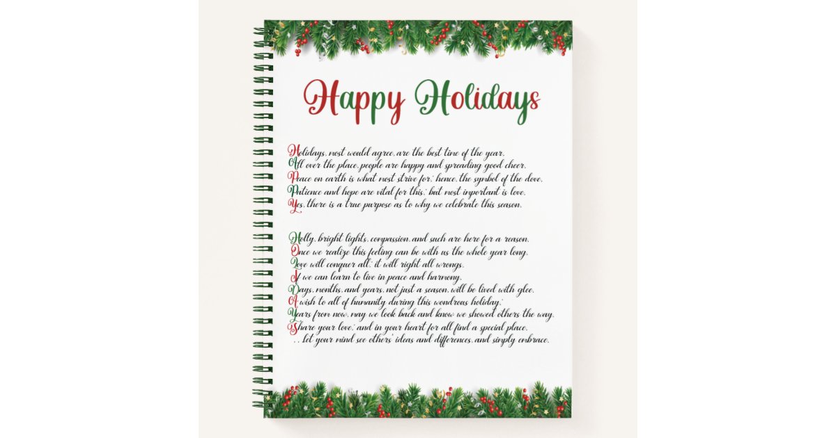 Happy Holidays Acrostic Poem Recipe Book | Zazzle