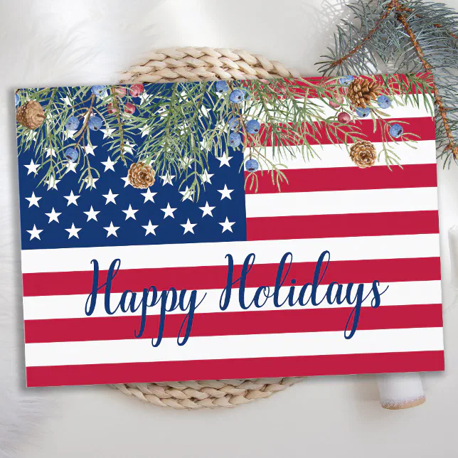 Happy Holidays American Flag Patriotic Corporate Holiday Card | Zazzle