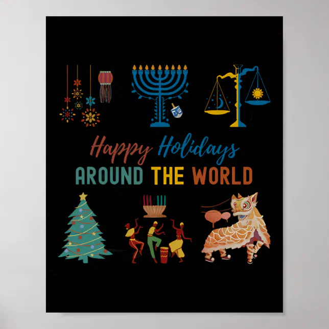 Happy Holidays Around The World Multicultural Cele Poster | Zazzle