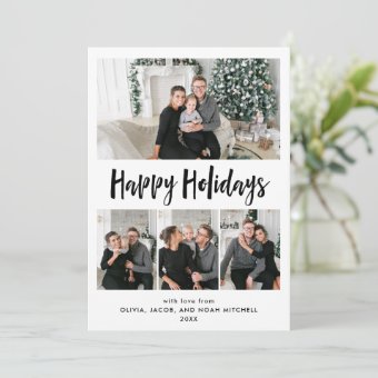 Happy Holidays | Black and White Multi Photo Grid Holiday Card | Zazzle
