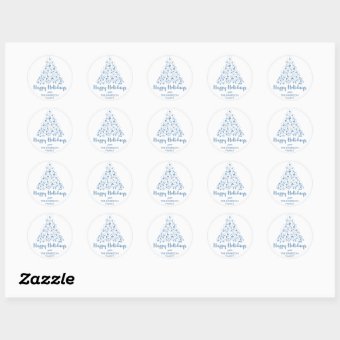 Happy Holidays Blue Glitter Christmas Tree Classic Round Sticker | Zazzle