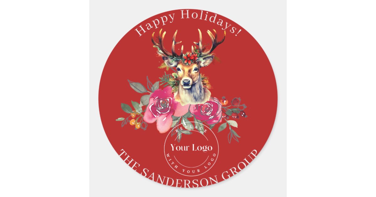 Happy Holidays Boho Custom Logo Round Sticker | Zazzle