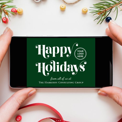 Happy Holidays Business Logo QR Code Christmas Holiday Card | Zazzle