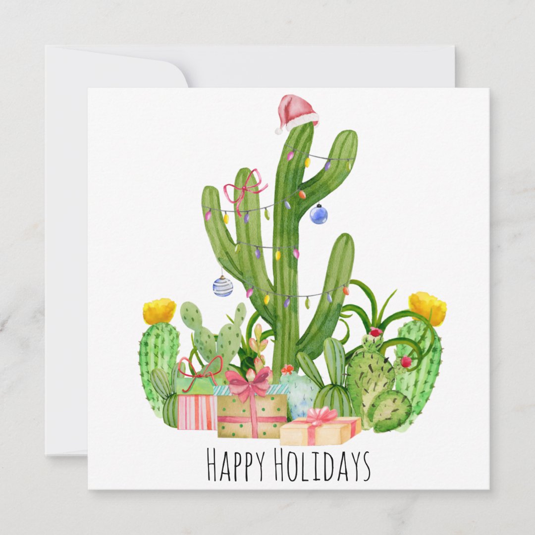 Happy Holidays Christmas Cactus Greeting Card | Zazzle