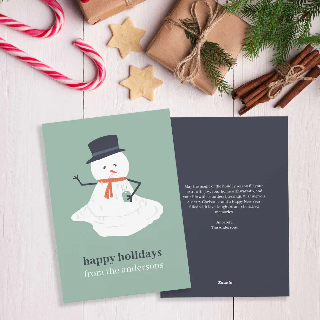 Happy Holidays Christmas Melting Snowman Cute Holiday Card | Zazzle