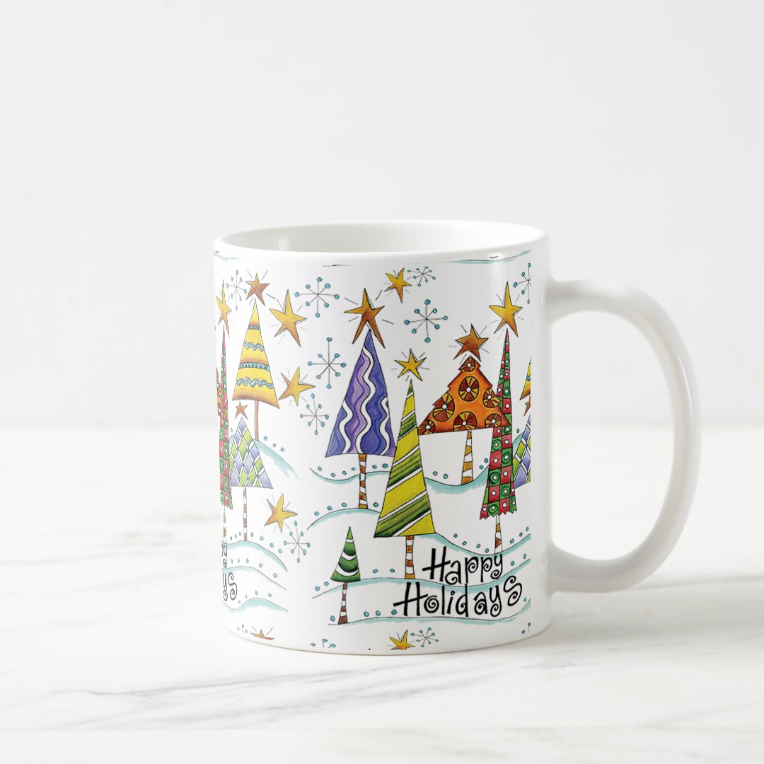 Happy Holidays Christmas Mug With Trees | Zazzle