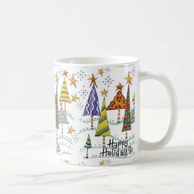 Happy Holidays Christmas Mug With Trees | Zazzle