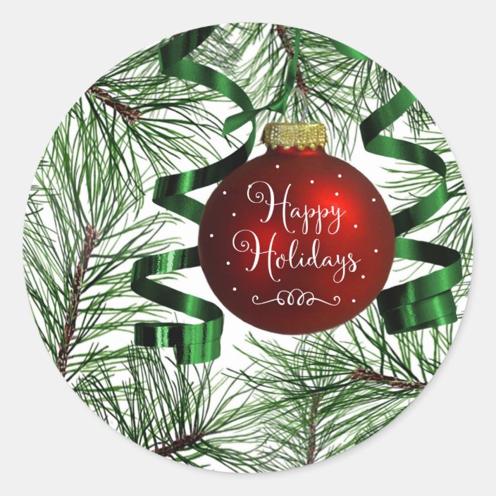 Happy Holidays Christmas Ornament Round Stickers | Zazzle.com