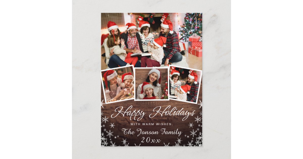 Happy Holidays Christmas Rustic 4 PHOTO Greeting Postcard | Zazzle