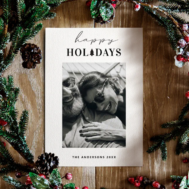 Happy Holidays | Clean Minimalist Christmas Photo Holiday Card | Zazzle