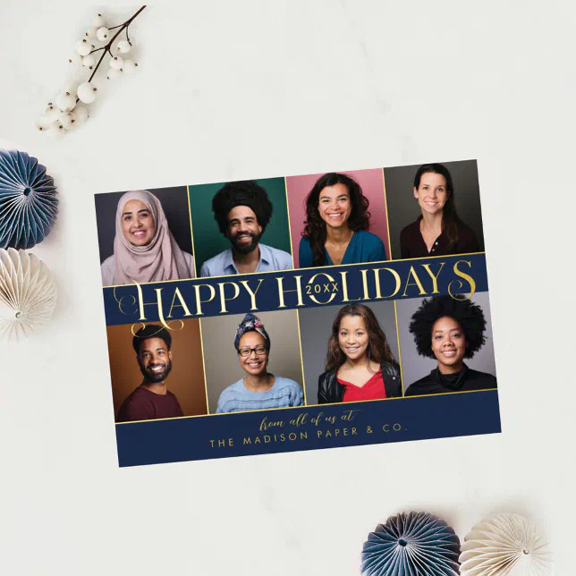 Happy Holidays Corp Team Business Photos & Logo Foil Holiday Card | Zazzle