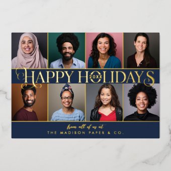 Happy Holidays Corp Team Business Photos & Logo Foil Holiday Card | Zazzle