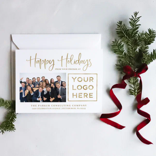 Happy Holidays | Corporate Photo and Your Logo Holiday Postcard | Zazzle