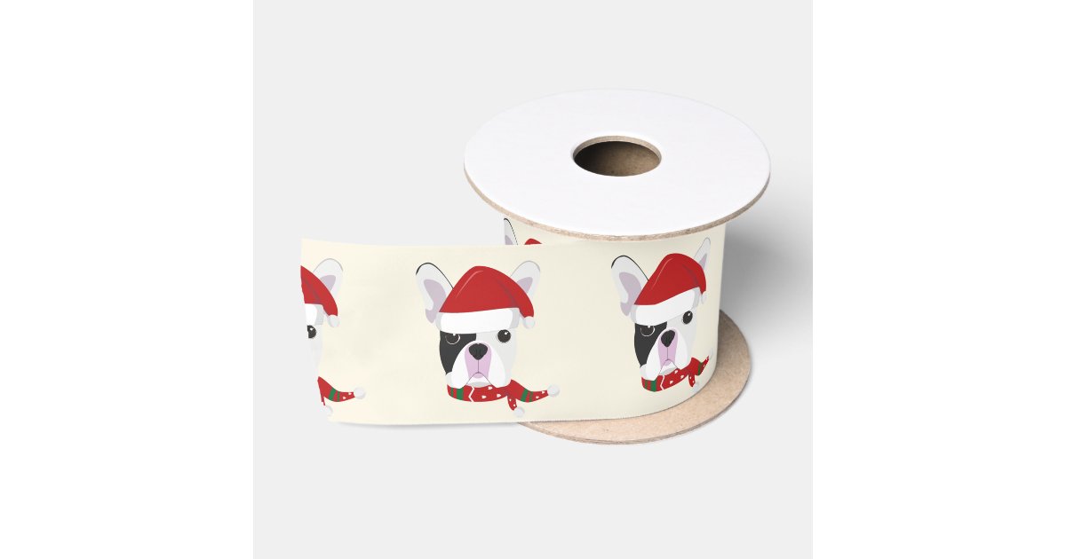 Happy Holidays - Cute French Bulldog Christmas Satin Ribbon | Zazzle