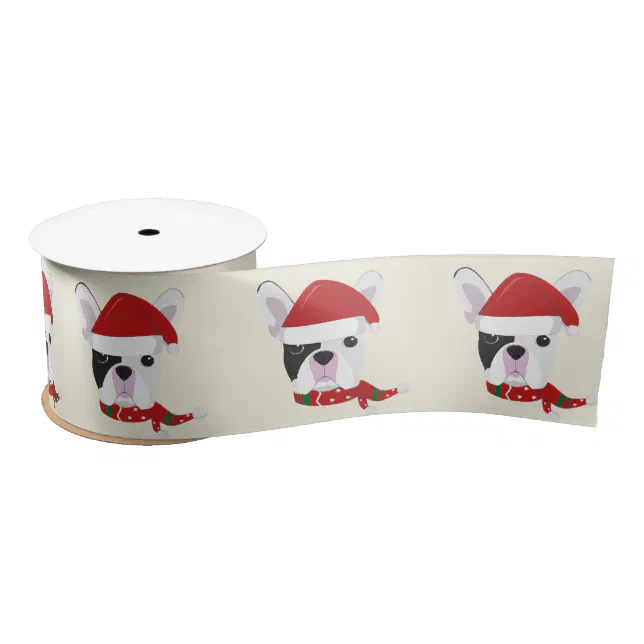 Happy Holidays - Cute French Bulldog Christmas Satin Ribbon | Zazzle
