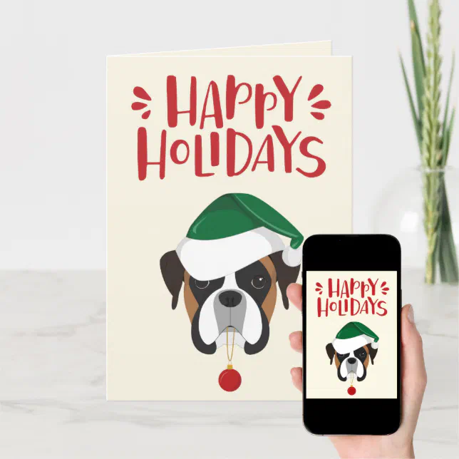 Happy Holidays - Cute Santa Boxer - Christmas Holiday Card | Zazzle