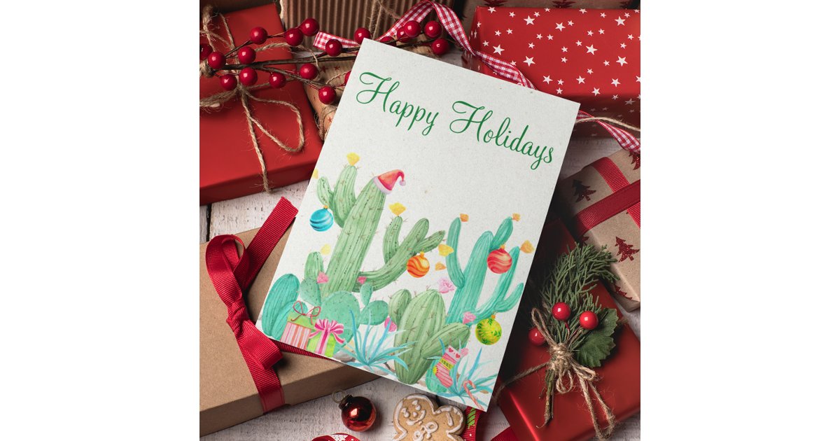 Happy Holidays Desert Cactus Southwest Holiday Postcard | Zazzle