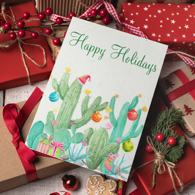 Happy Holidays Desert Cactus Southwest Holiday Postcard | Zazzle