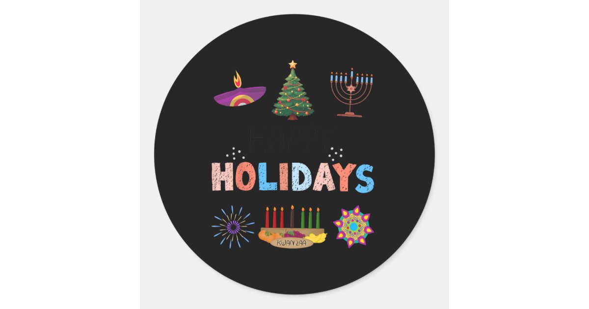 Happy Holidays Diwali Kwanzaa Hanukkah Christmas Classic Round Sticker ...