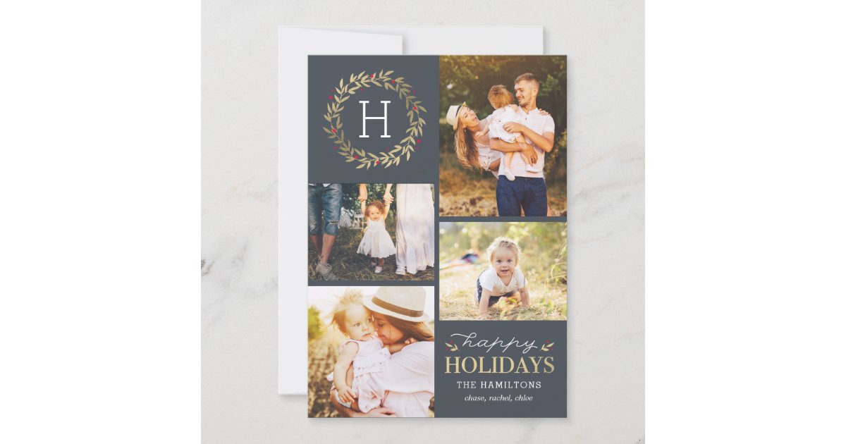 Happy Holidays EDITABLE Color Festive Wreath Holiday Card | Zazzle.com