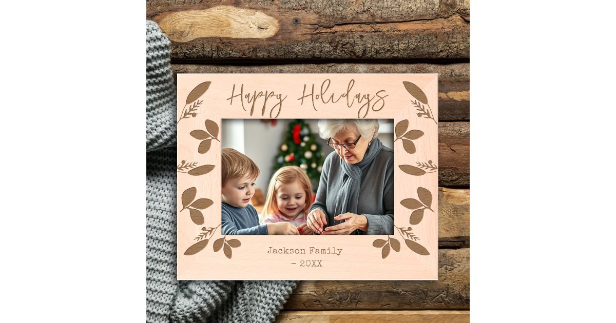 Happy Holidays Family Name Engraved Frames | Zazzle