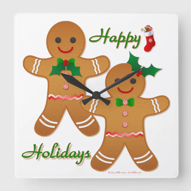 Happy Holidays Gingerbread Man Boy Girl Square Wall Clock | Zazzle