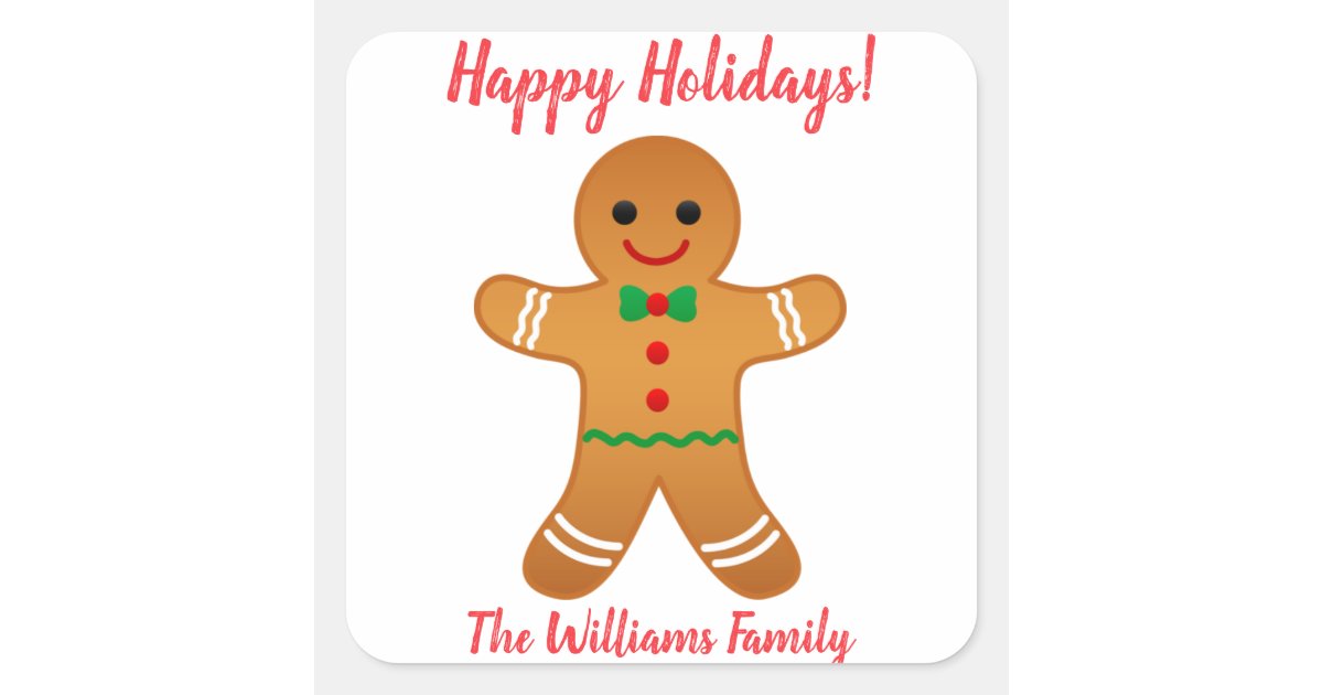 Happy Holidays! | Gingerbread Man Christmas Square Sticker | Zazzle