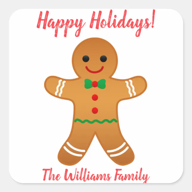 Happy Holidays! | Gingerbread Man Christmas Square Sticker | Zazzle