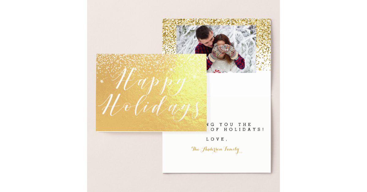 Happy Holidays & Glitter Classic Typography Design Foil Card | Zazzle