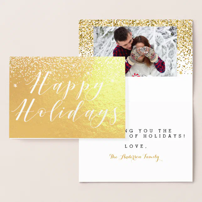 Happy Holidays & Glitter Classic Typography Design Foil Card | Zazzle