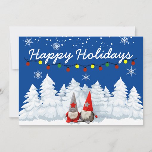 Happy Holidays Gnomes Snowy Trees Holiday Card | Zazzle