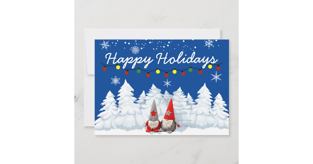 Happy Holidays Gnomes Snowy Trees Holiday Card | Zazzle