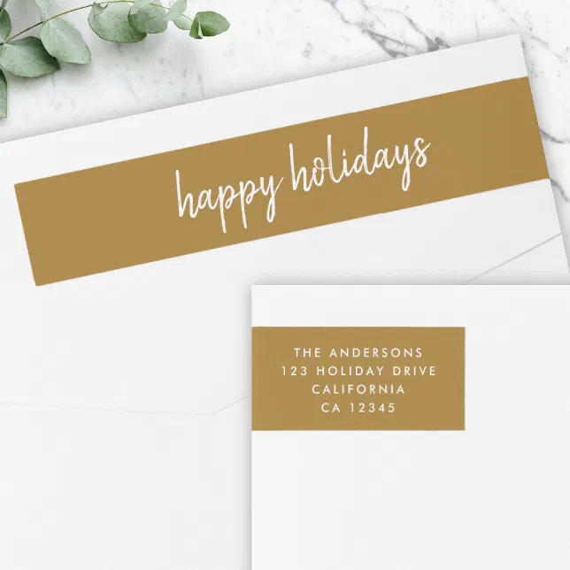 Happy Holidays Gold Christmas Return Address Label | Zazzle