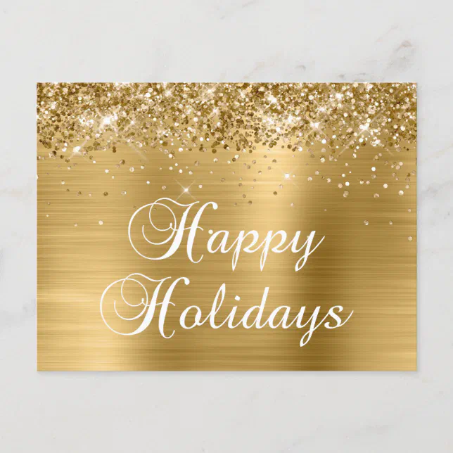 Happy Holidays Gold Glittery Faux Foil Holiday Postcard | Zazzle