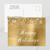 Happy Holidays Gold Glittery Faux Foil Holiday Postcard | Zazzle