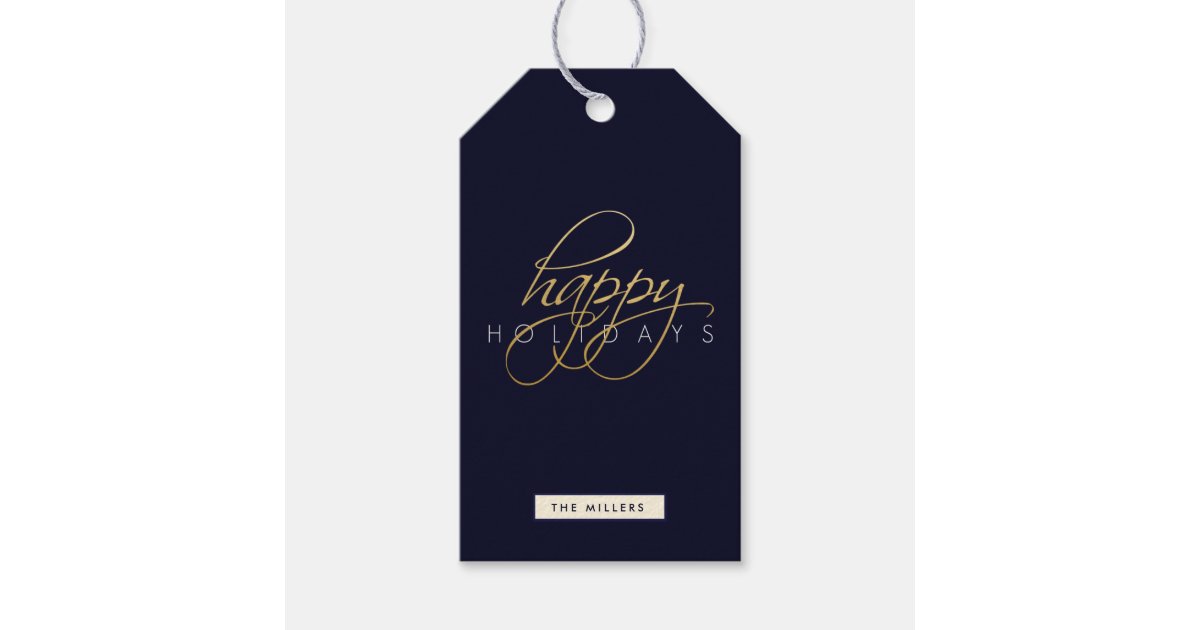 Happy Holidays Gold Script Christmas Gift Tags | Zazzle
