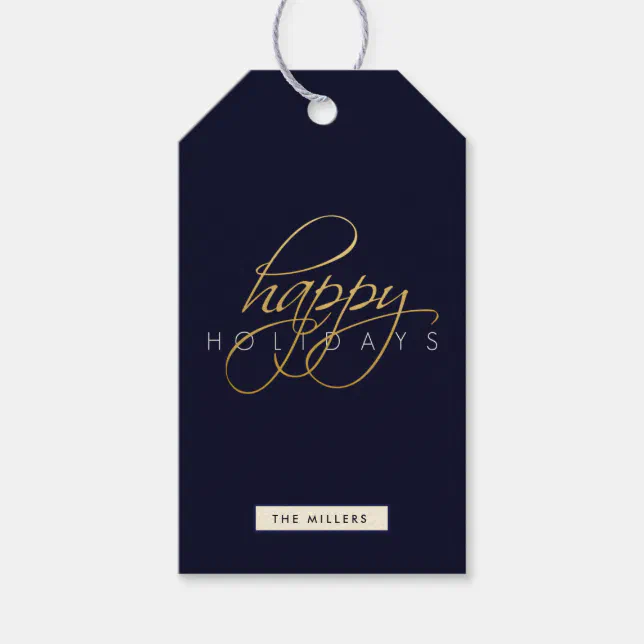 Happy Holidays Gold Script Christmas Gift Tags | Zazzle