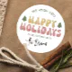 Happy Holidays Groovy Retro Christmas Gift Classic Round Sticker | Zazzle